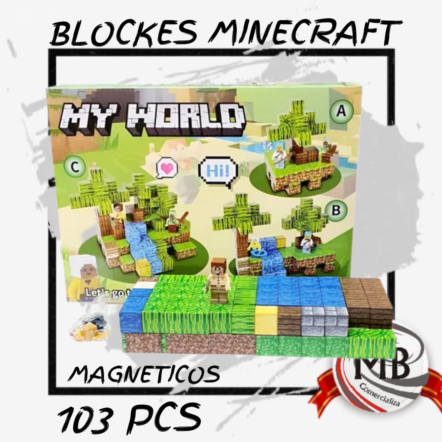 CUBOS-BLOCKES MINECRAFT MAGNETICOS X 103 PCS EN CAJA – MB Comercializa